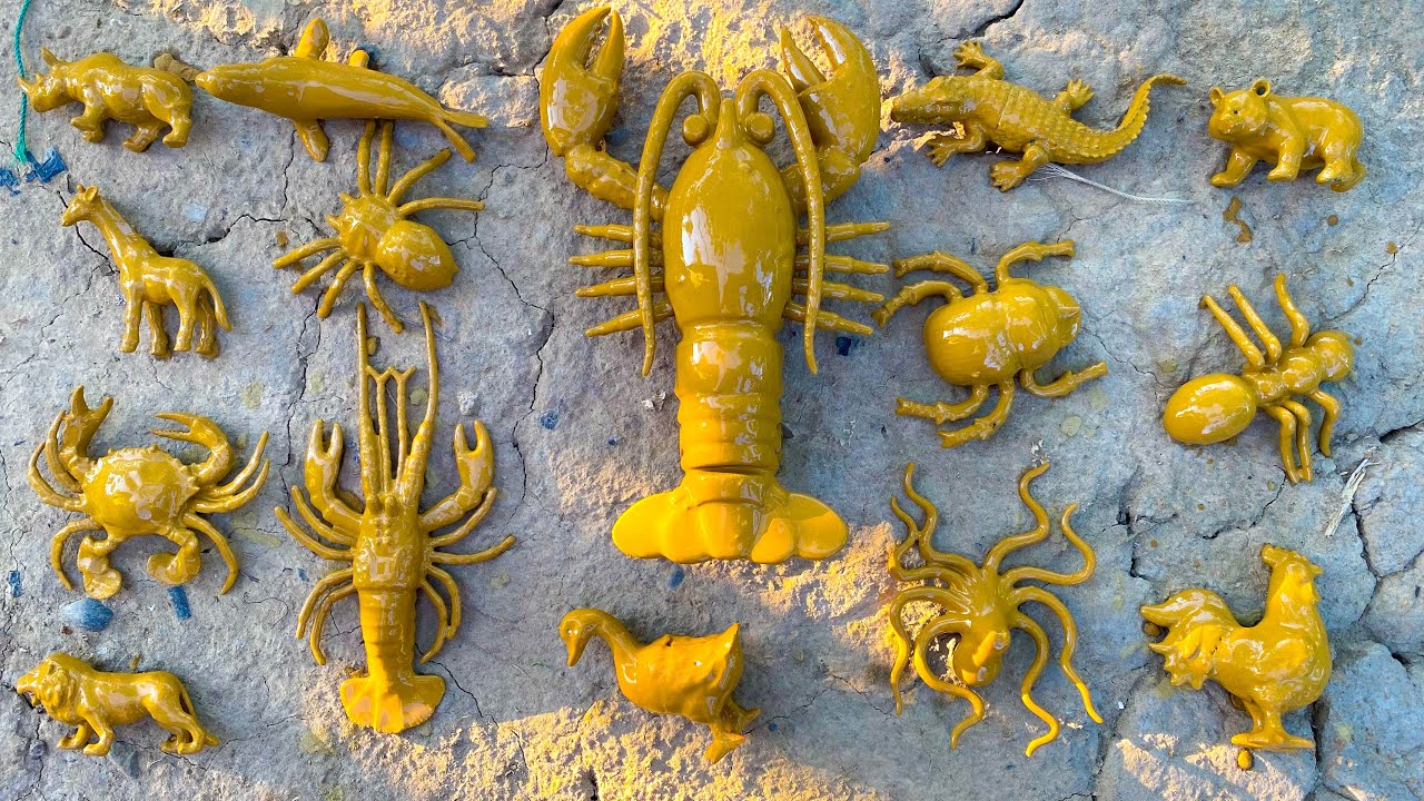 Membersihkan mainan berlumpur tokek hiu dinosaurus bunglon panda ayam ...