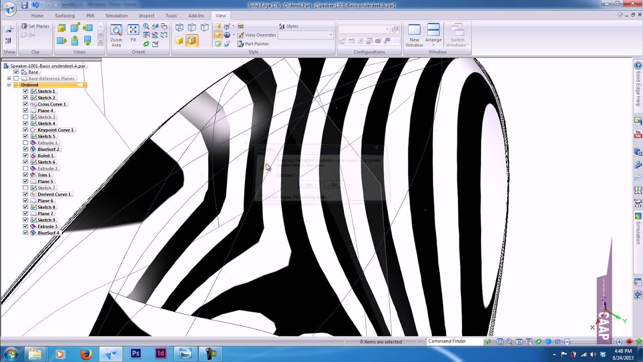 Solid Edge - Part Ordered Surfacing - Ruled Bluesurf Trim Stitch Zebra ...