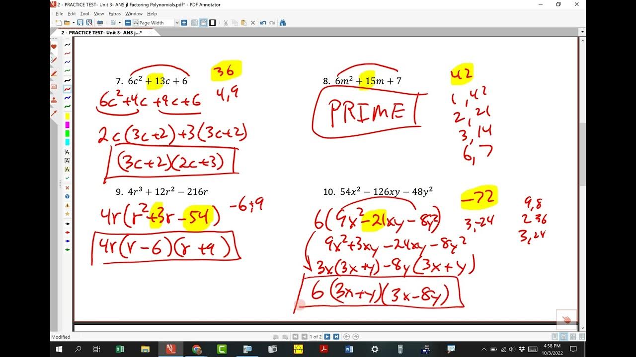 PRACTICE TEST Unit 3 Factoring - YouTube