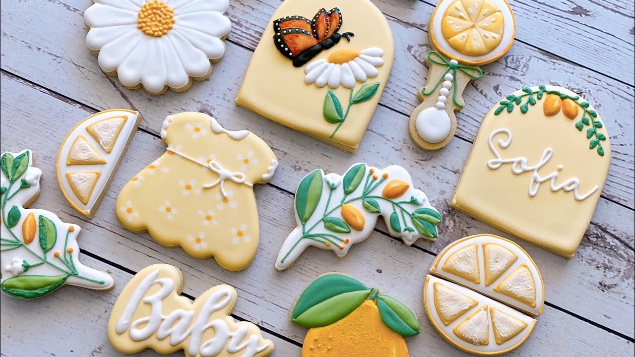 Lemon Theme Sugar Cookies Decorated - YouTube