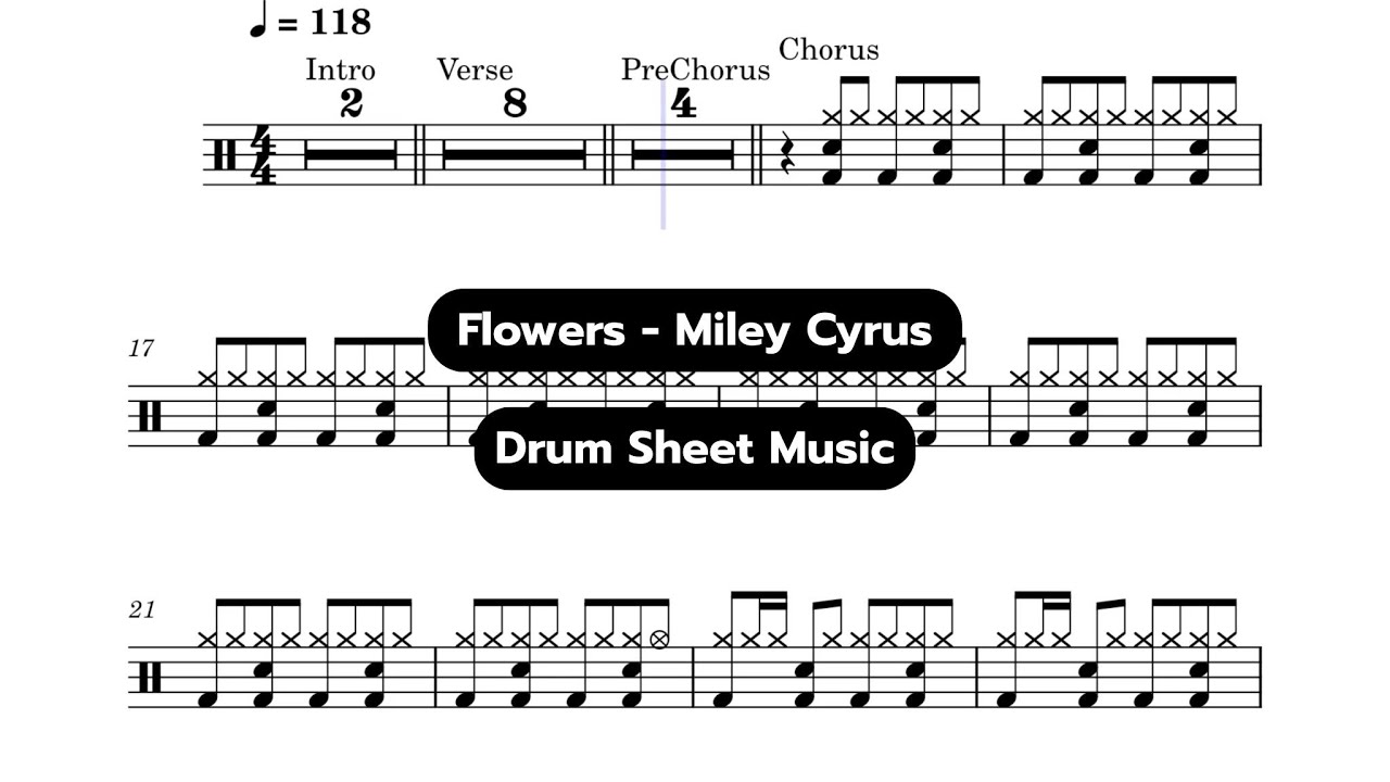 Flowers - Miley Cyrus / Drum Sheet Music #drumsheet #drums - YouTube