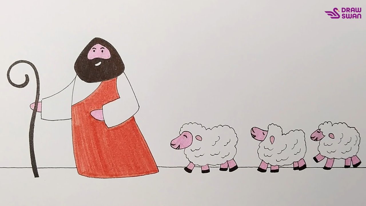How to draw a shepherd and sheep - YouTube