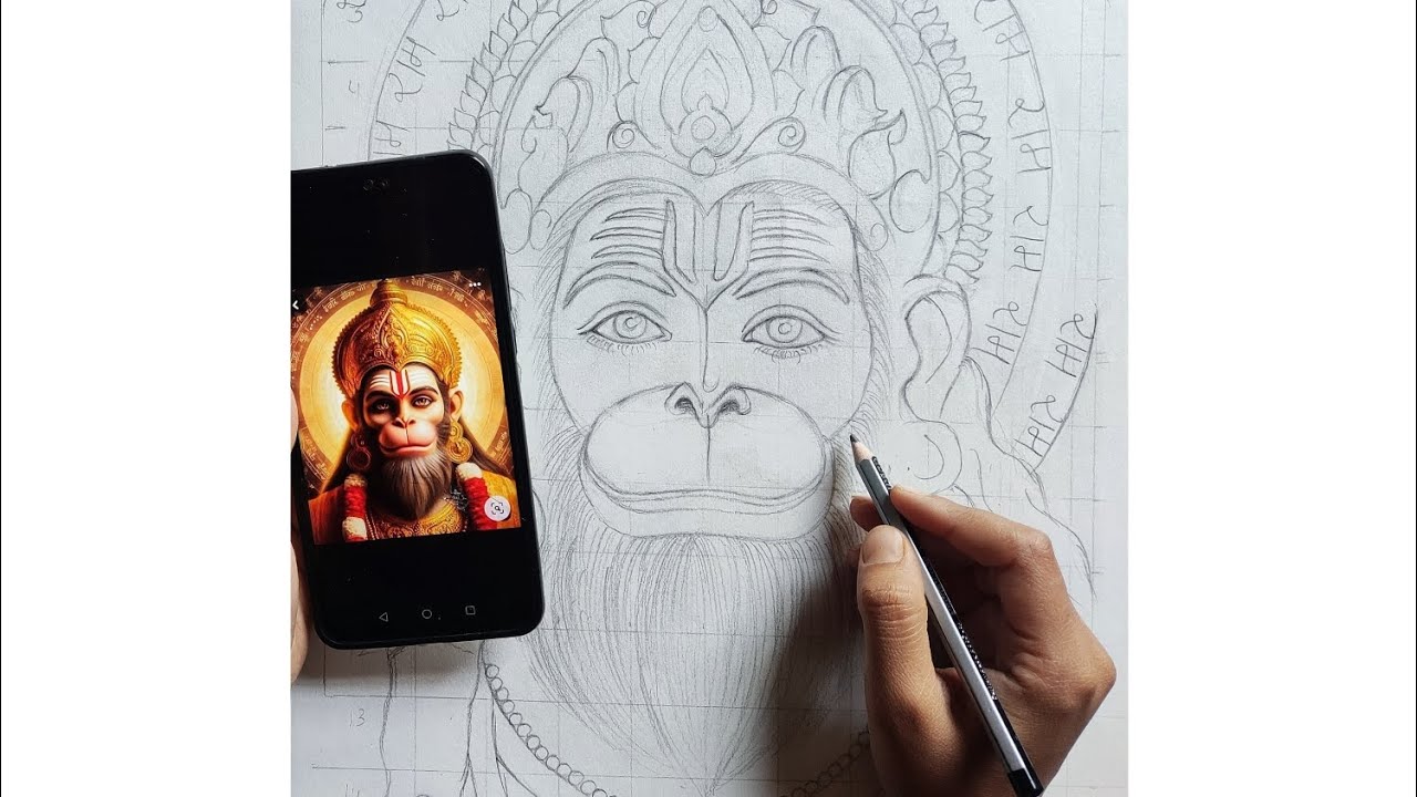 How to draw Hanuman ji , Lord Hanuman Drawing, Outline Tutorial - YouTube