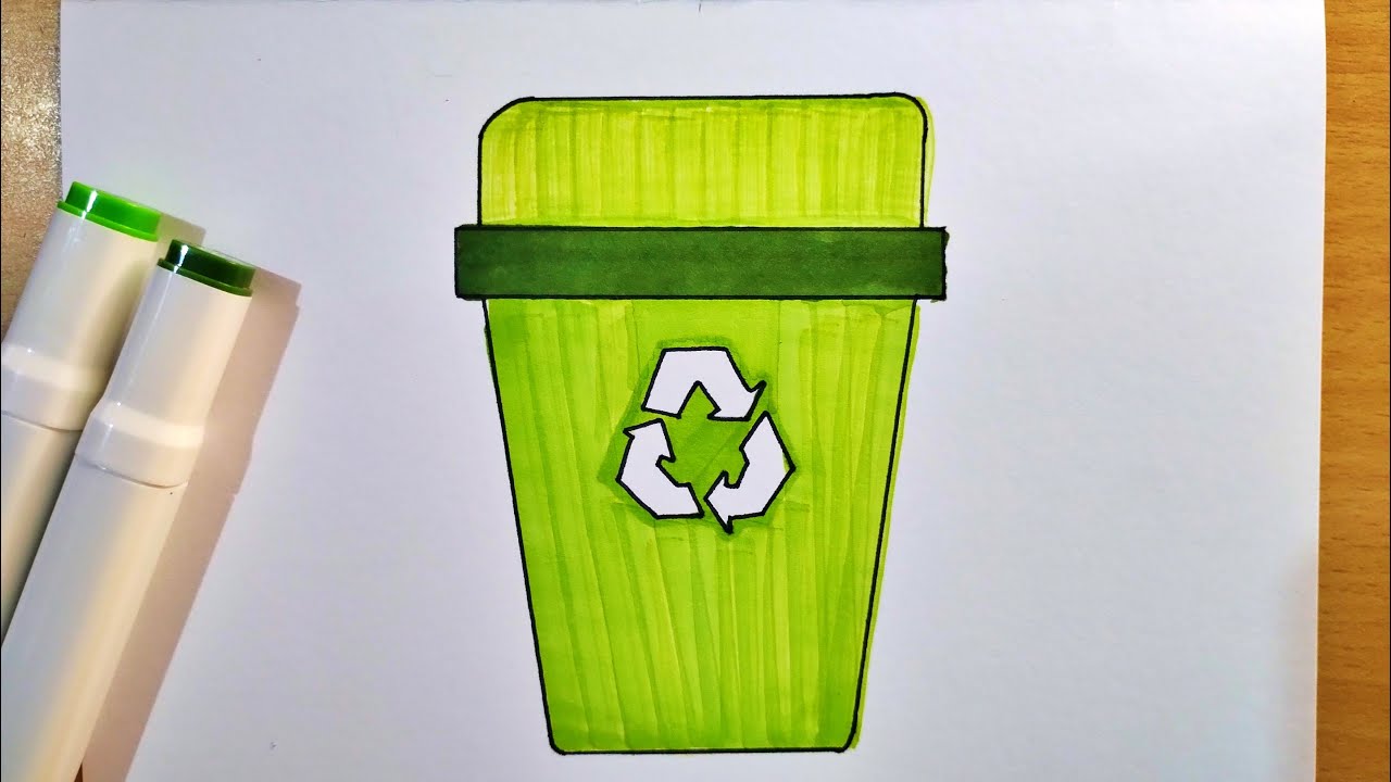 Recycling bin drawing || how to draw recycle bin || wheelie bin drawing ...