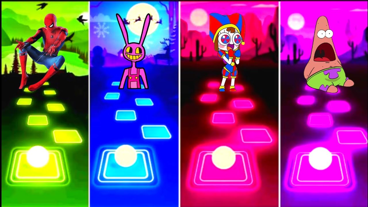 Spider-Man 🆚 JAX 🆚 Pomni 🆚 Patrick Star 🎼 Tiles hop EDM Rush gaming 🎼 ...