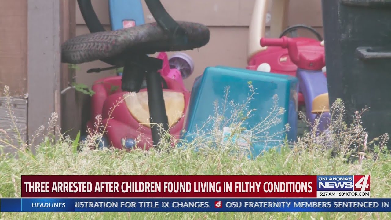 Three arrested after children found living in filthy conditions - YouTube