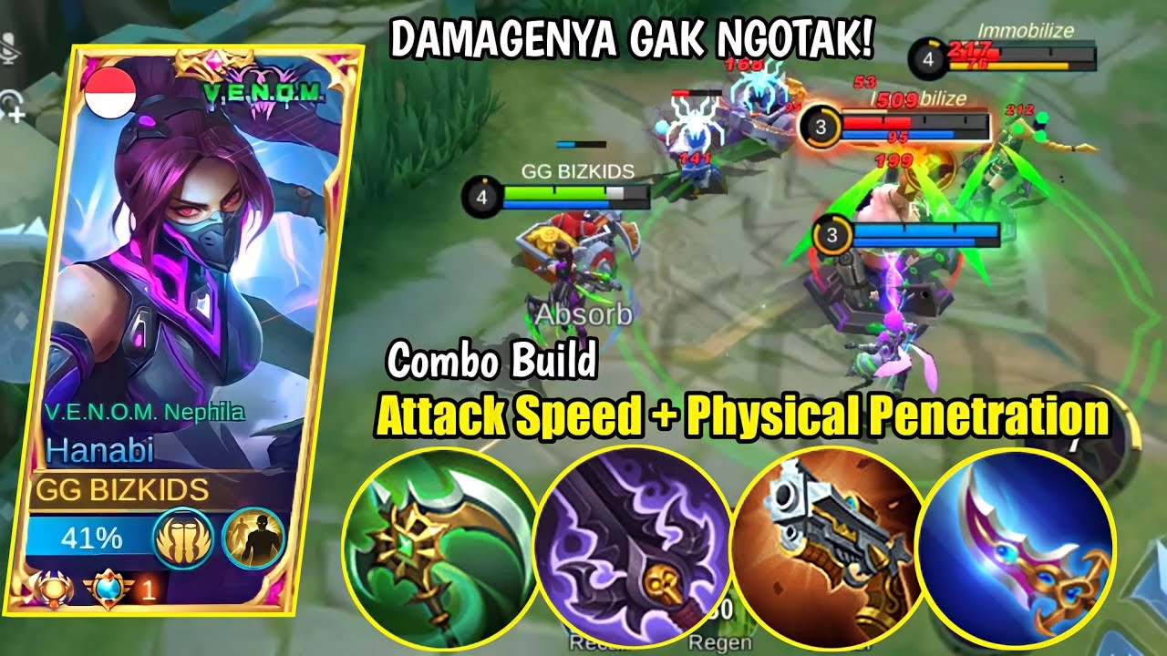 HANABI NEW COMBO BUILD ATTACK SPEED + PENETRATION - DAMAGENYA GAK ...