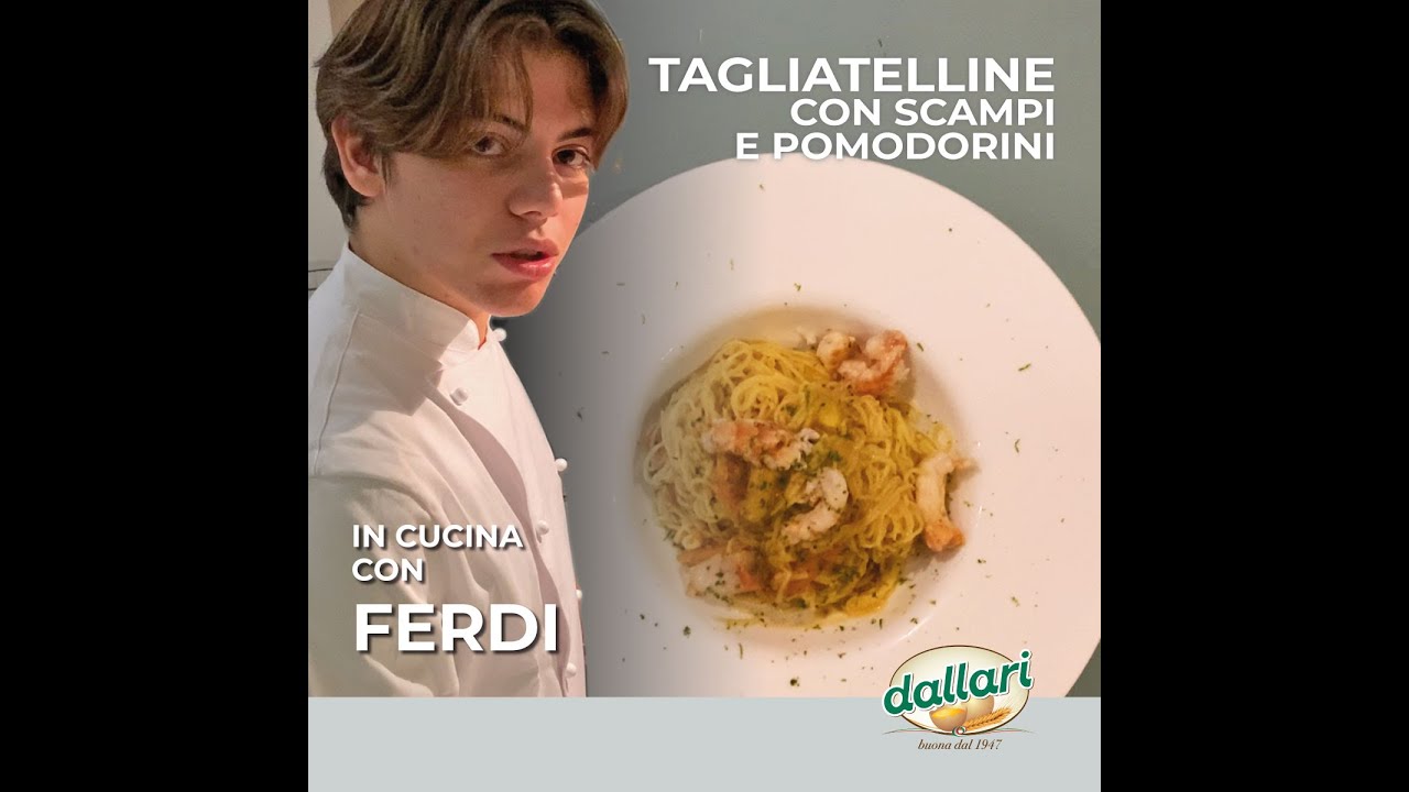 Ricetta Ferdi: Tagliatelline con scampi e pomodorini. - YouTube