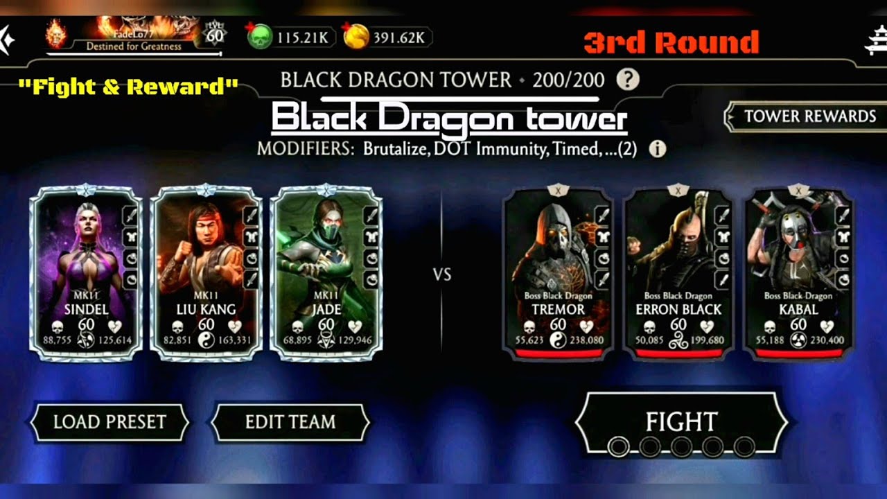 Mk Mobile. Black Dragon Tower (Normal) Final Bosses 3rd Round Fight ...