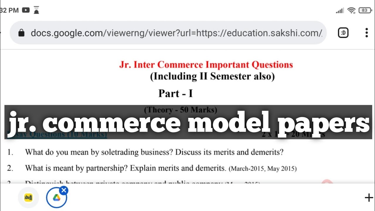 junior inter commerce model papers - YouTube