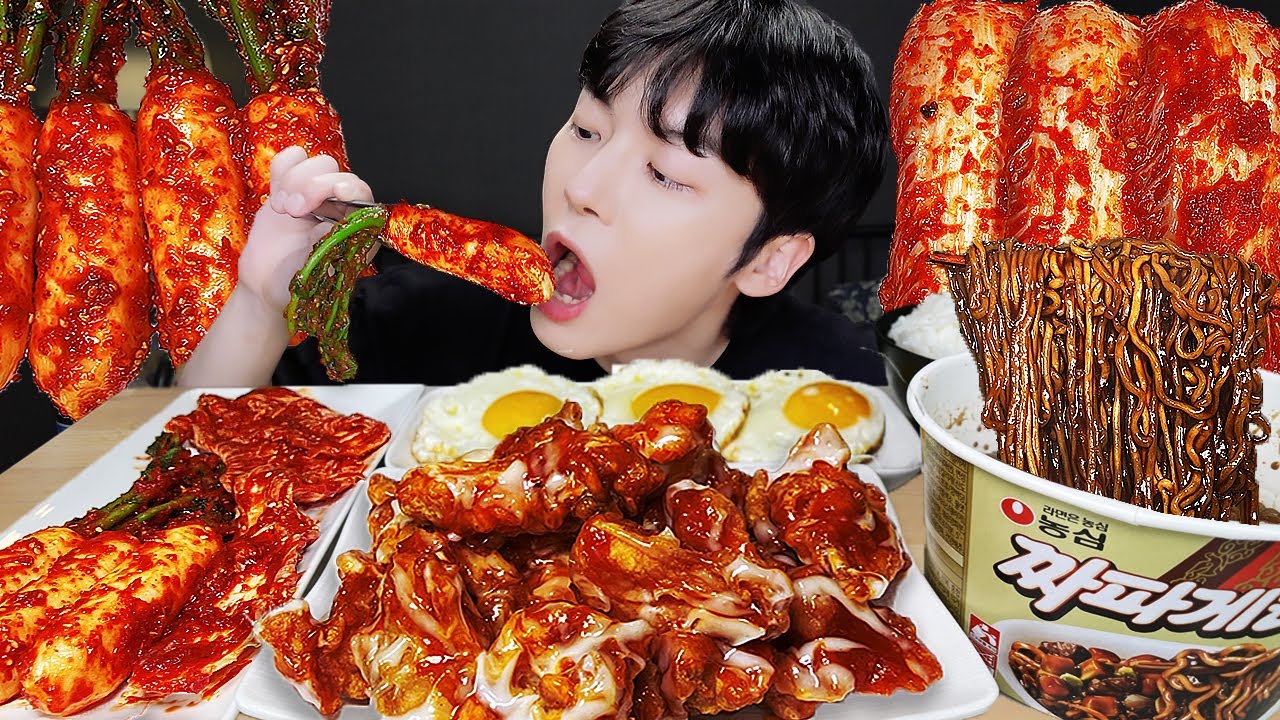 ASMR MUKBANG | 직접 만든 김치 레시피 & 양념치킨 짜파게티 먹방 & 레시피 FRIED CHICKEN AND FIRE ...
