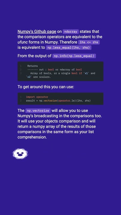 Numpy Elementwise Comparison With Overloaded Operator Shorts Youtube