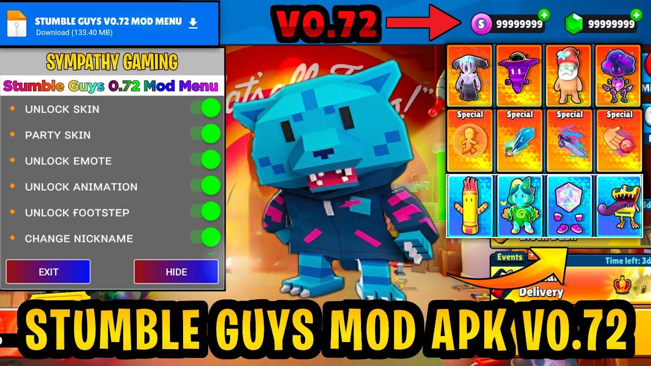 Stumble Guys Mod Menu 0.72 | Colour Skins Level Gems | Stumble Guys 0. ...