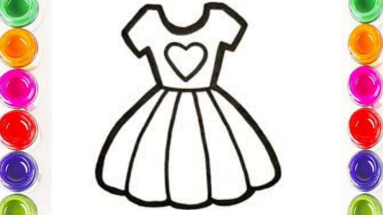Cute Girls Dress drawing and painting for kids* Easy dress colouring ...