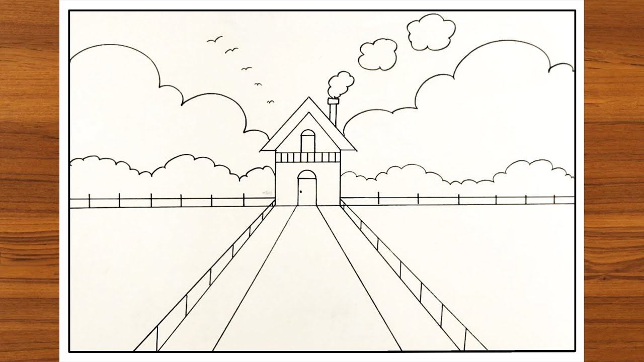 How to Draw Scenery Step by Step || House Scenery Drawing || Landscape ...