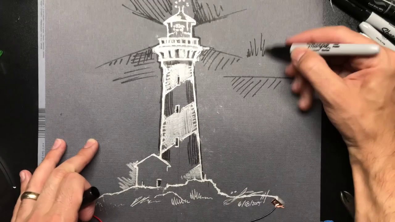 Timelapse Illustration using Conductive Inks & LED for Lighthouse - YouTube