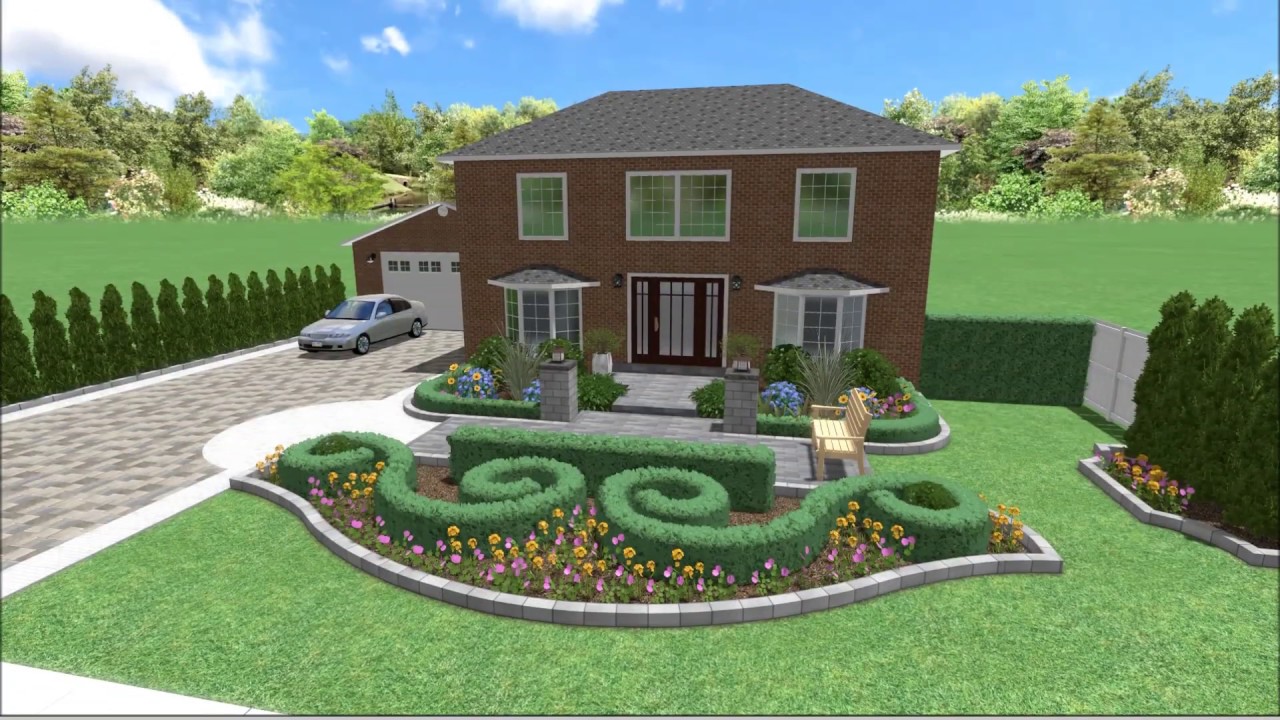 Front Yard Landscaping - Paver Brick Driveway - 3D Design - YouTube