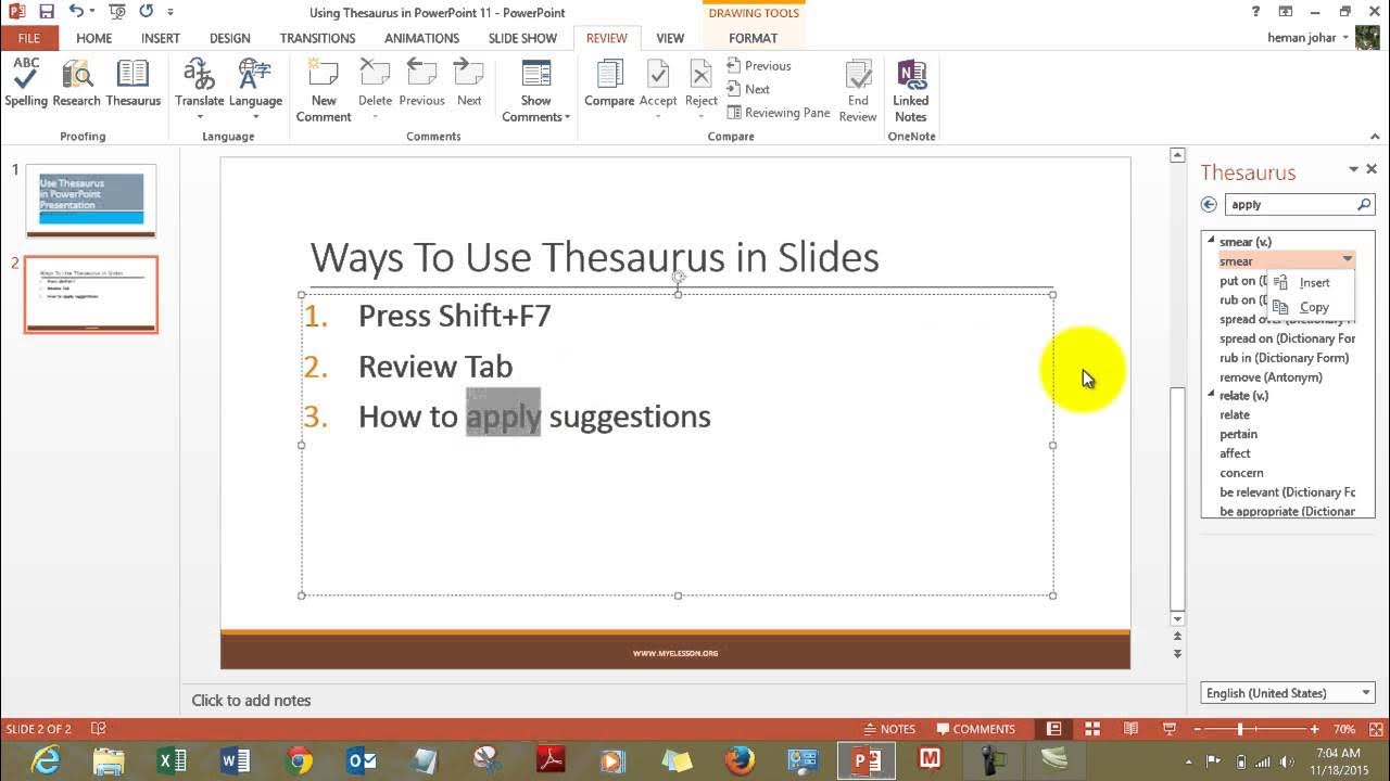 Use Thesaurus in PowerPoint - YouTube