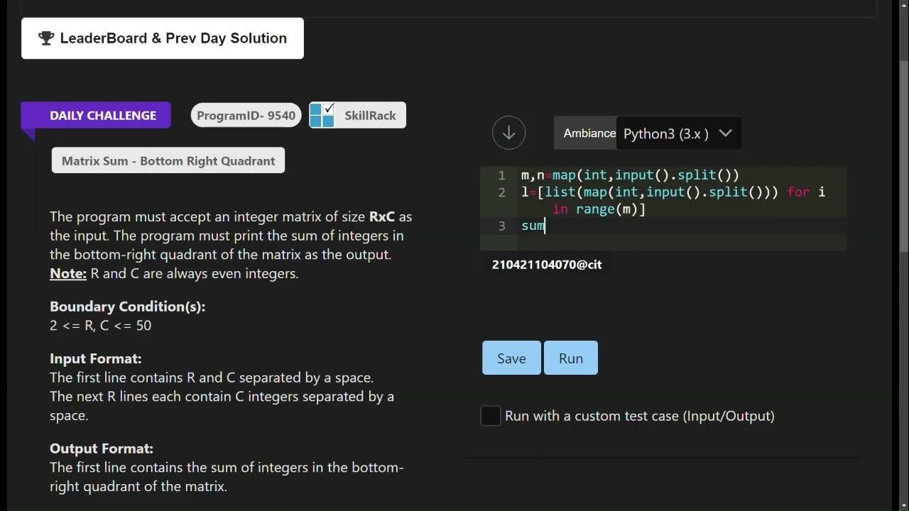 100%🔥 SKILLRACK DAILY CHALLENGE TODAY'S 28/11/2023 SOLUTION| EASY & EFFECTIVE| BOTTOM QUADRANT ...