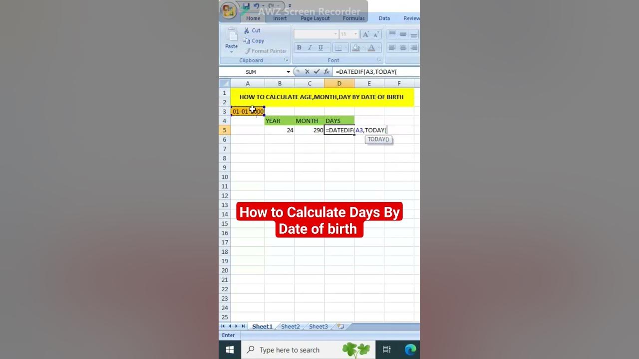 How To Calculate Day By Date Of Birth In Excel shorts viral YouTube how-to-calculate-day-by-date-of-birth-in-excel-shorts-viral-youtube