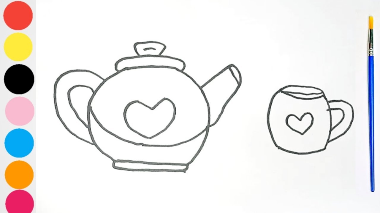 Drawing and Coloring a Cute Teapot and a Tea Cup ☕🌈 Drawings for Kids # ...