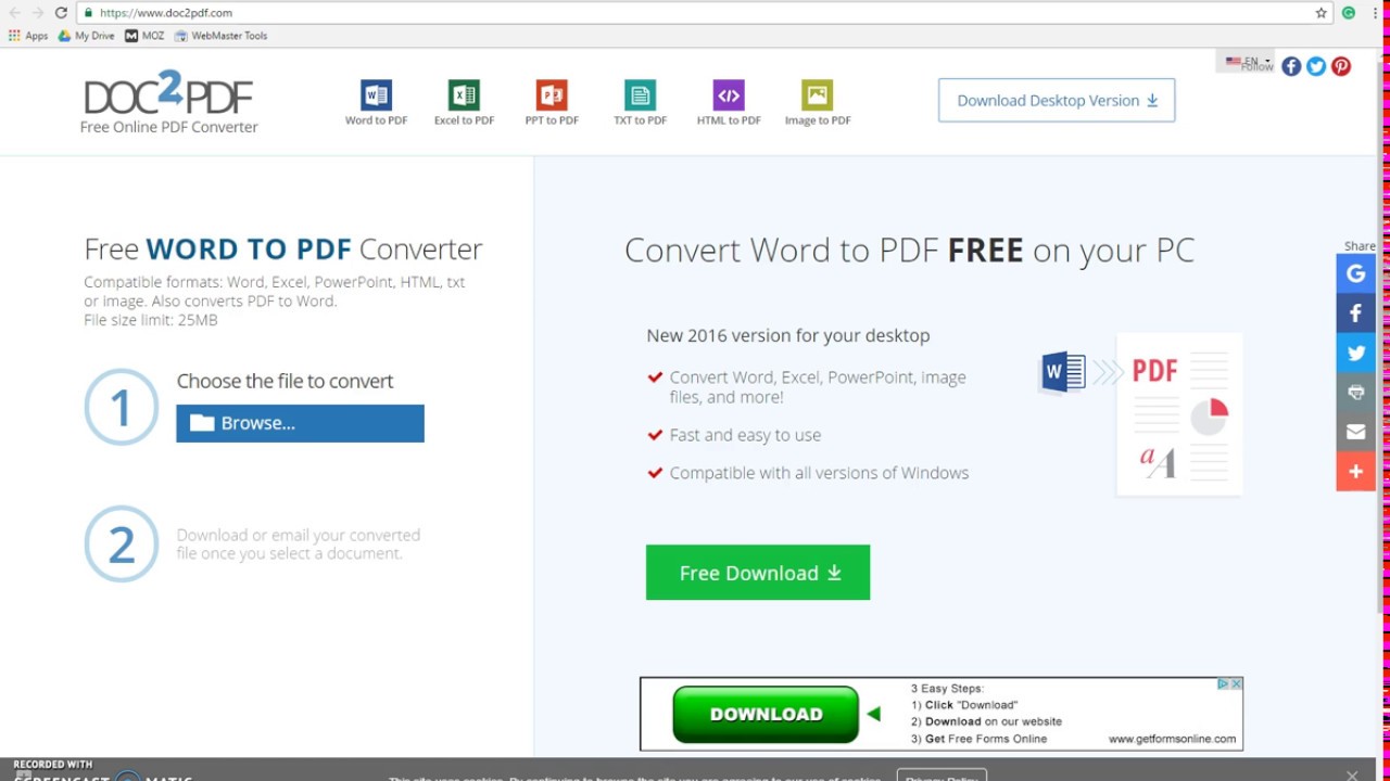 Convert A Word Document to a PDF Using Doc2PDF.com - YouTube