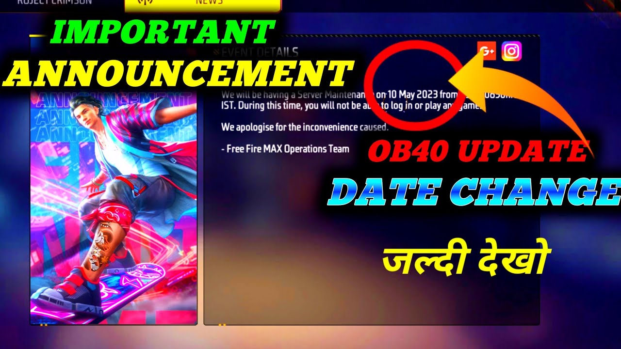 Free fire OB40 Update date change FF new update OB40 Update in free ...