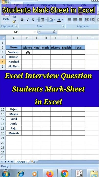 Excel Interview Question Students mark sheet in excel #shorts #youtubeshorts #trending # ...