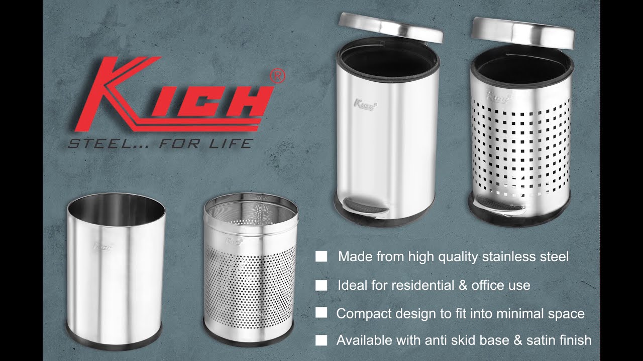 Kich Premium Design Stainless Steel Dustbin - YouTube