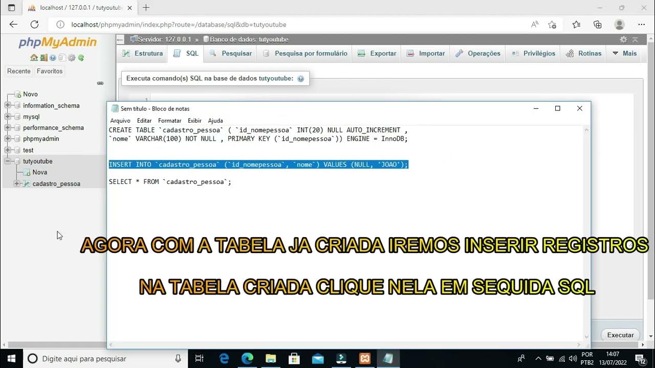 Criar tabela banco de dados mysql no phpmyadmin - YouTube