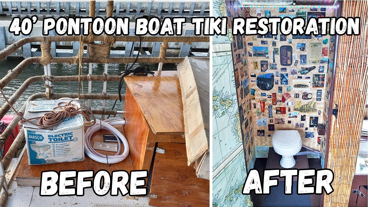 500 Hour 40' Pontoon Boat Tiki Restoration | Da Tiki Queen Waikiki ...