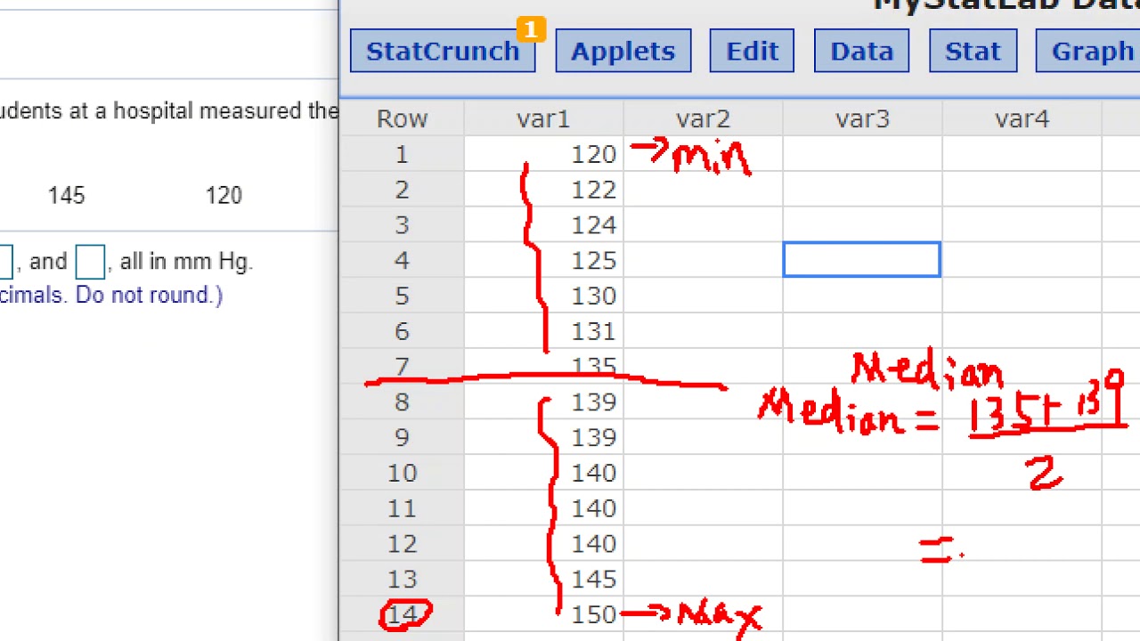 MTH210 3 3 HW 12 Using StatCrunch For 5 number Summary YouTube MTH210 3 3 HW 12 Using StatCrunch For 5 number Summary YouTube