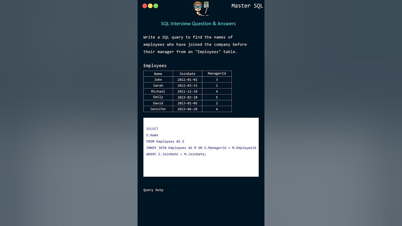 SQL Interview Question: Find Employees Joined Before Their Manager | Advanced SQL Quiz - YouTube