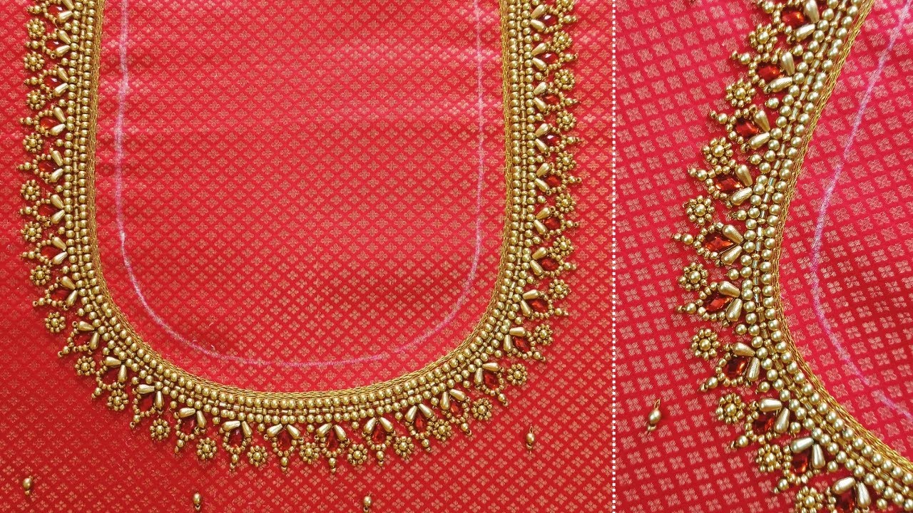 Simple aari work blouse neck design / bridal aari work neck design ...