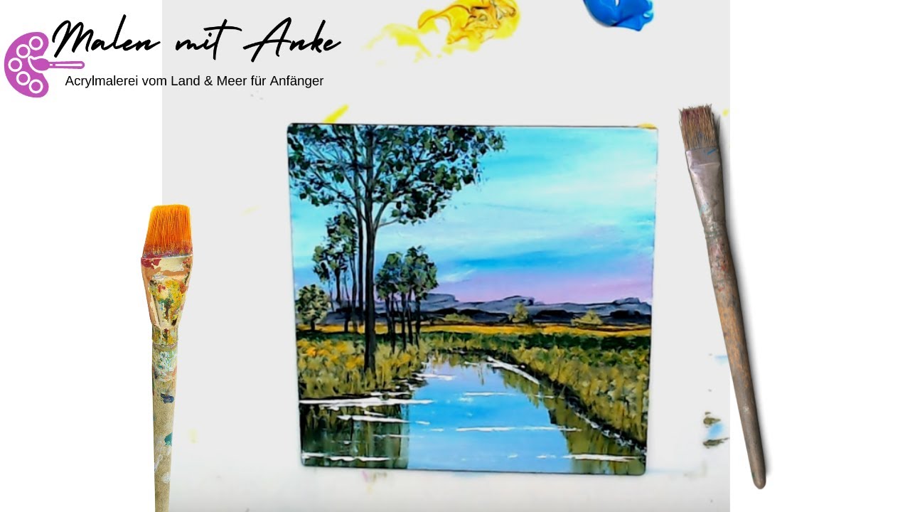 Landschaft mit Fluss, Wiesen & Bäumen malen mit Acryl für Anfänger in ...