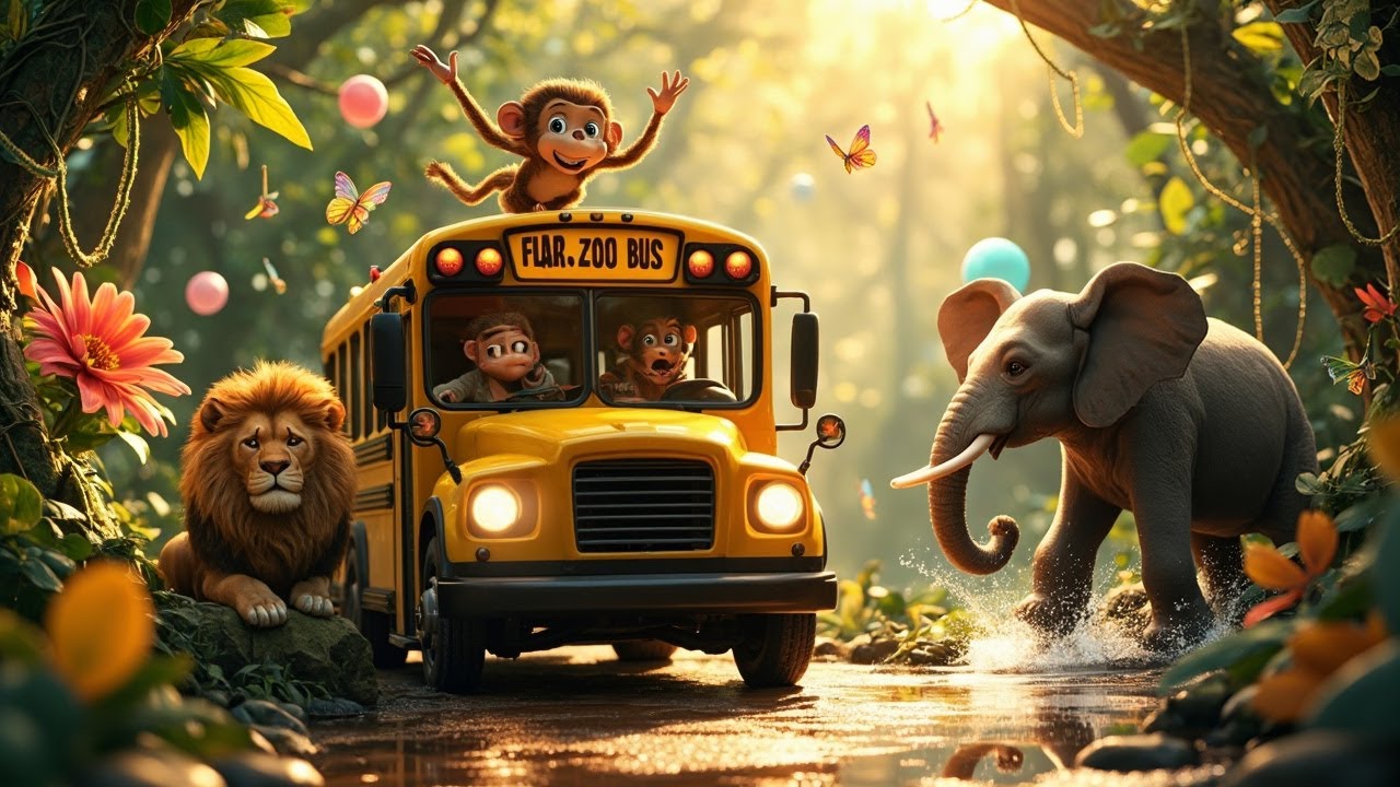 #ChildrenSongs 🚌🦒 Wheels on the Zoo Bus | Giraffe Rides Up High - YouTube