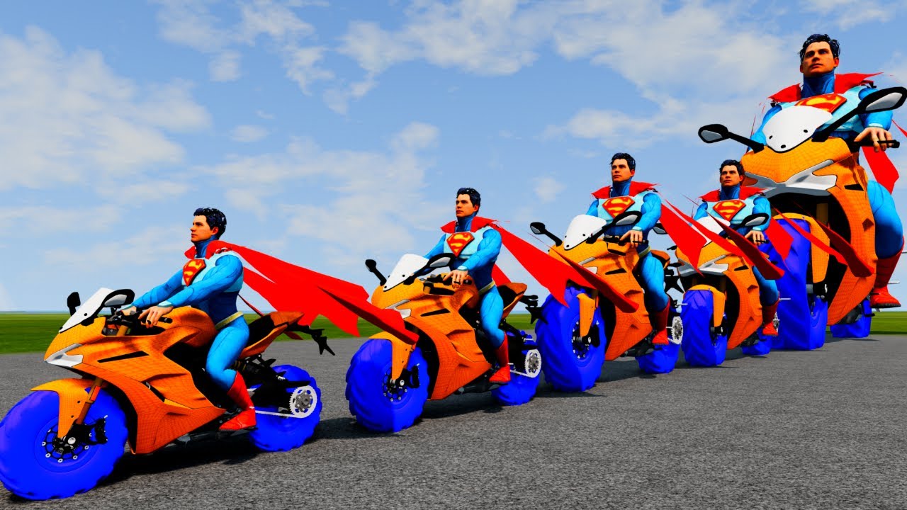 Big & Small Superman On Sport Bike Vs Thomas Train The Tank Engine Vs ...