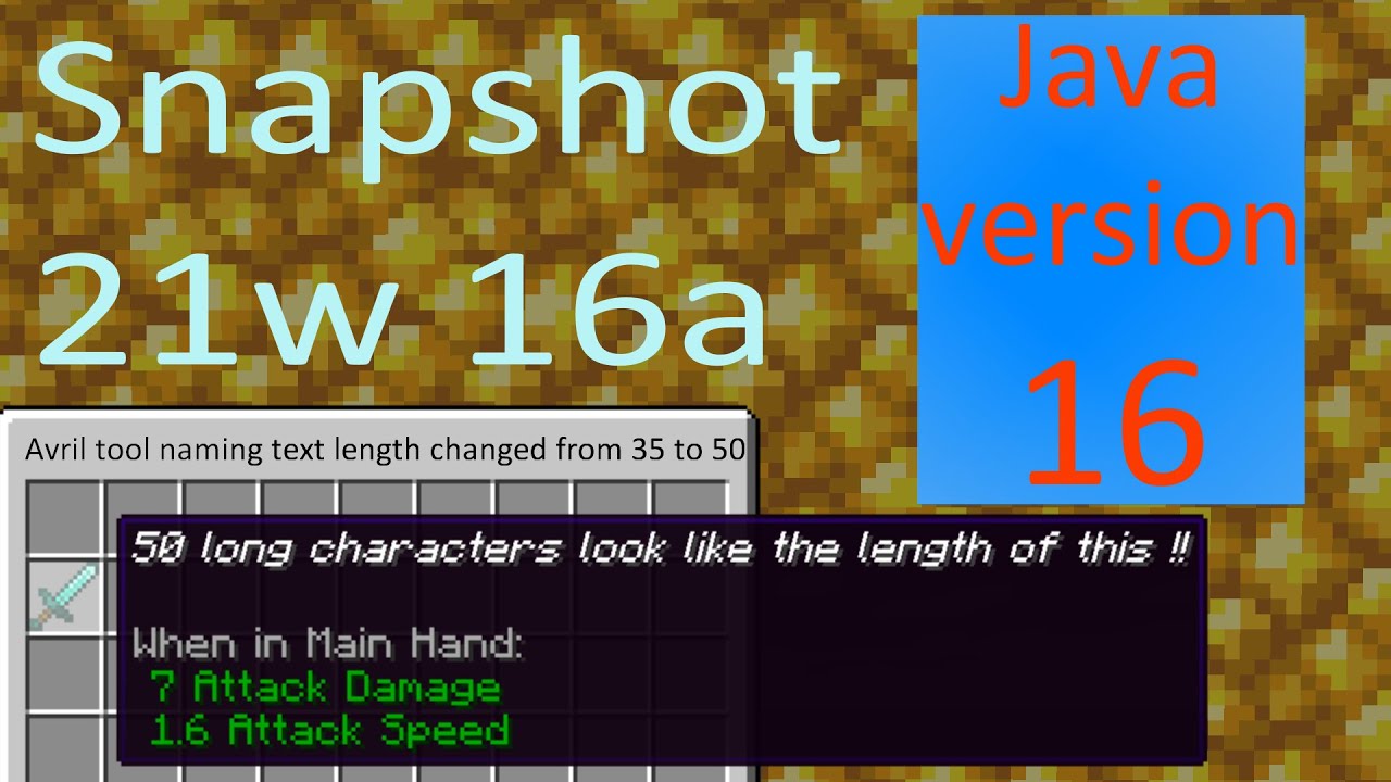 Minecraft Snapshot 21W 19A Java 16 and 50 character long item names ...