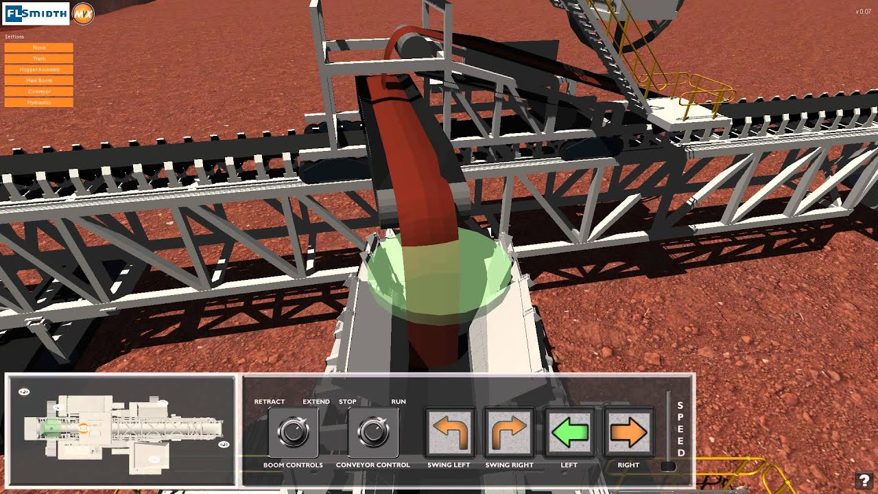 Sentient Computing FLSmidth Spreader Conveyor Simulation - YouTube