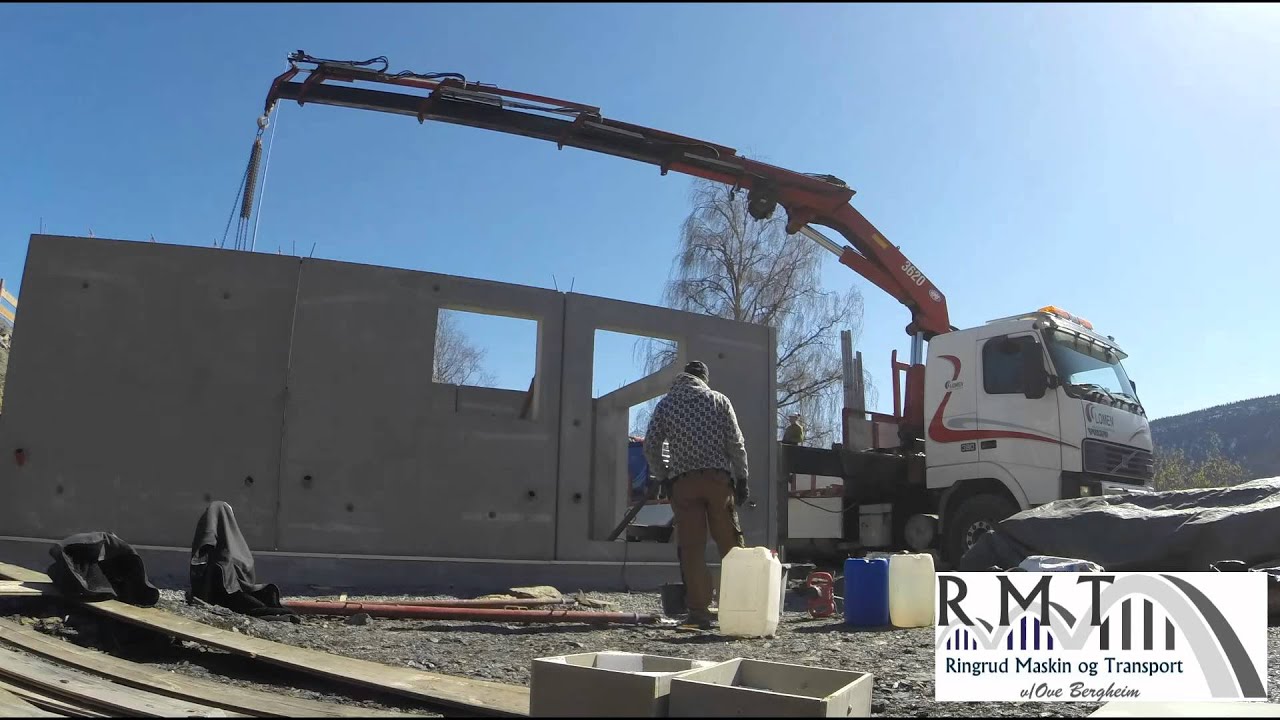 Montering av betongelementer på garasjeanlegg Ølken. - YouTube