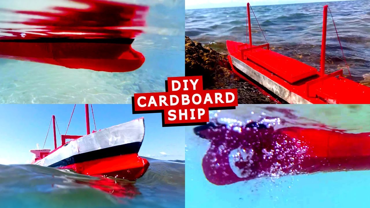 DIY cardboard RC ship floats on water, tanker model in action - YouTube
