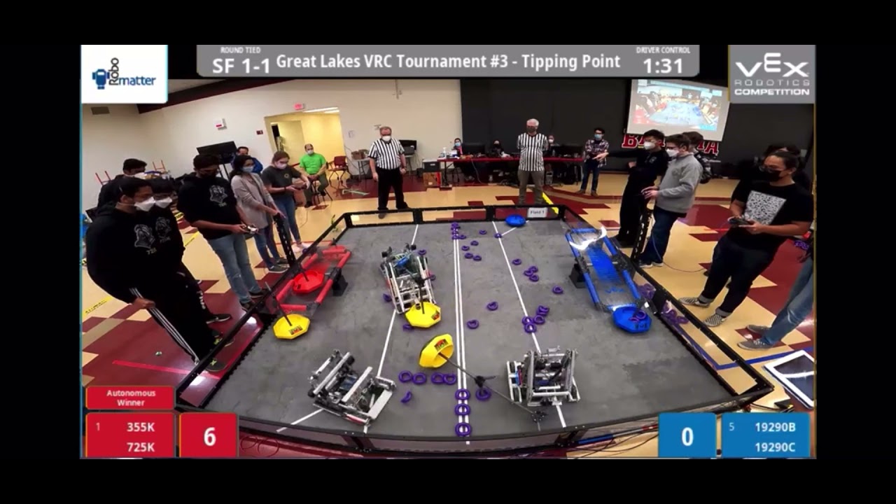 VEX Tipping Point Great Lakes VRC #3 SF 1-1 355K 725K vs 19290B 19290C ...