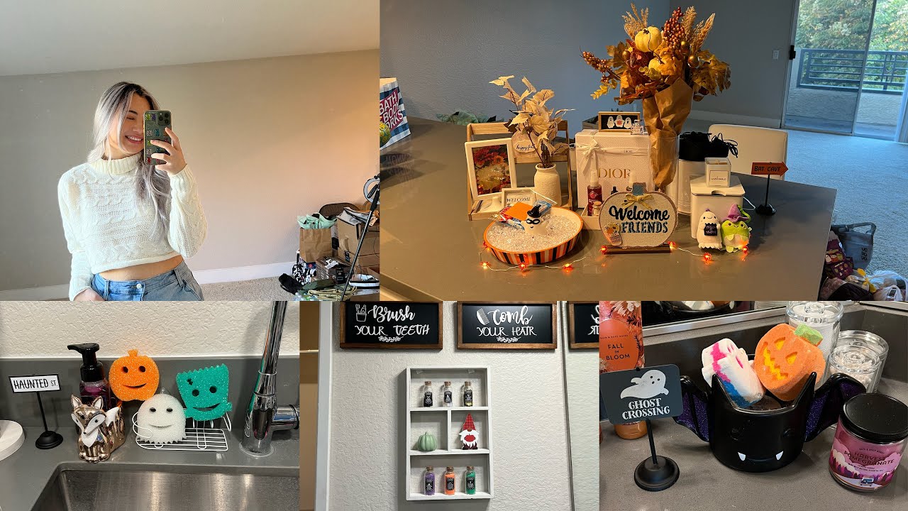 aesthetic fall & halloween apartment decorating! | christine n - YouTube