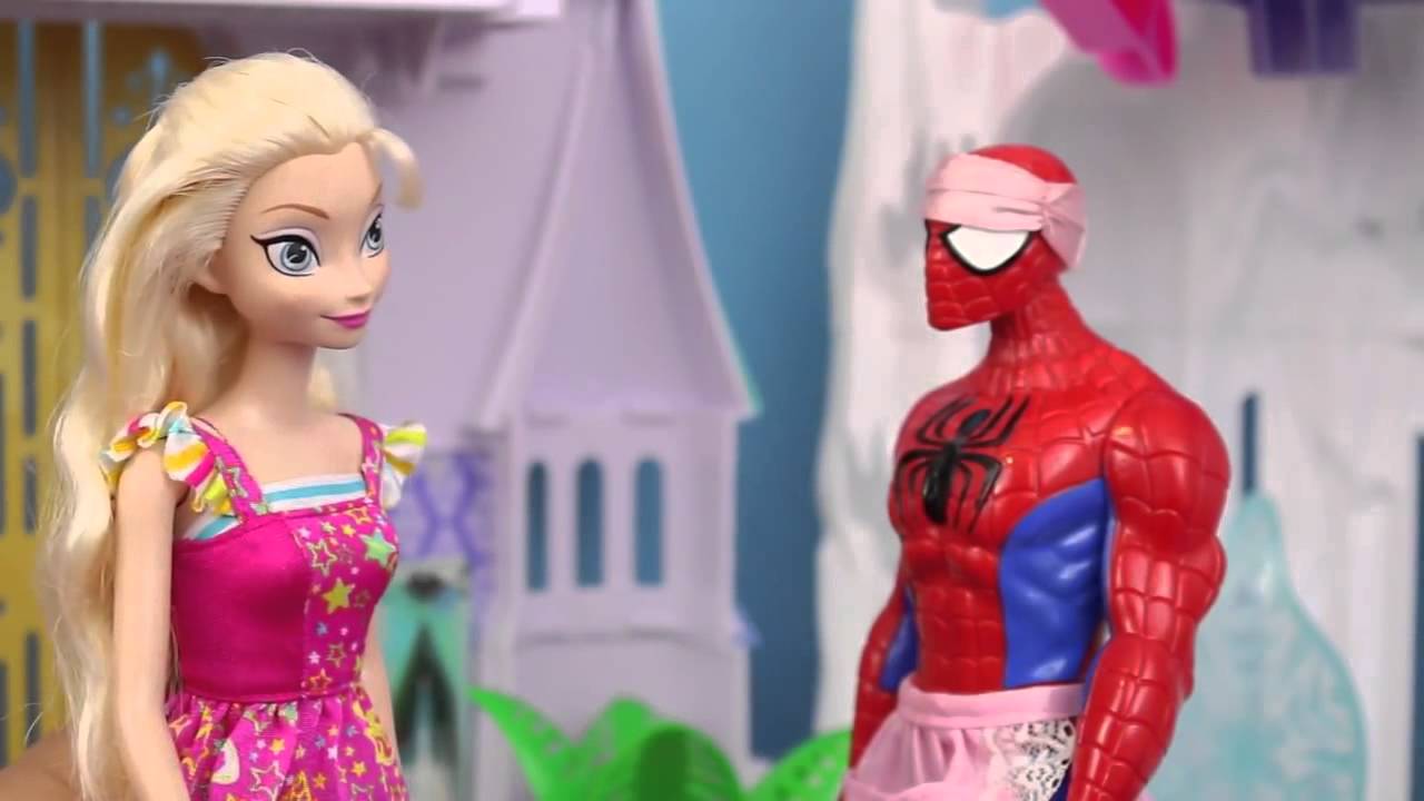 Elsa & Spiderman Babysitter Clean Disney Frozen Castle Barbie Glam ...