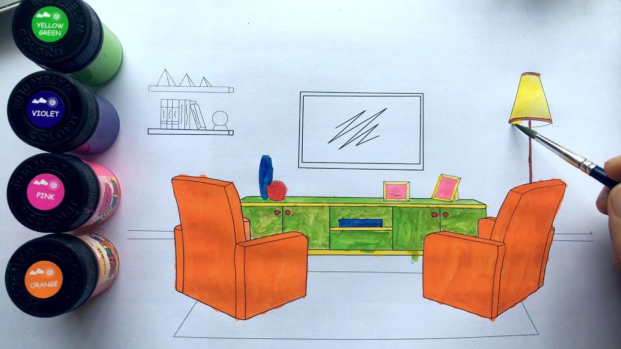 How to draw living room, draw living room for kids - YouTube