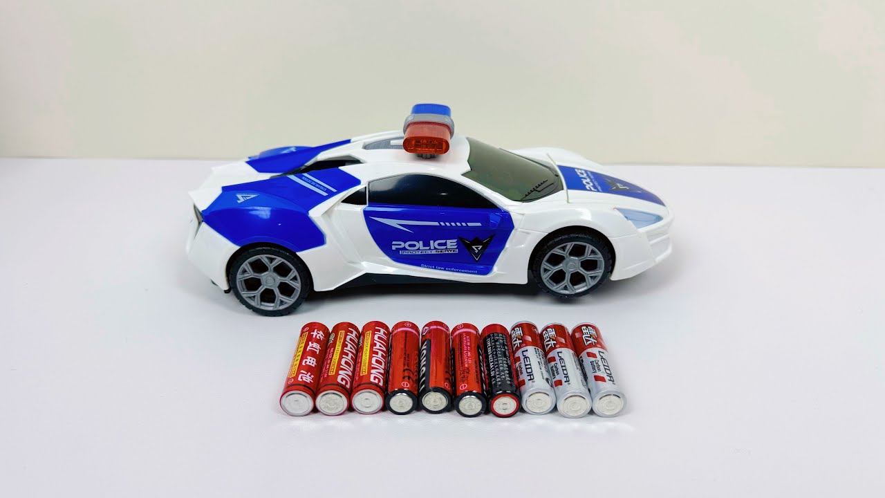 Immersive remote-controlled car unboxing, stunt police car door opening ...