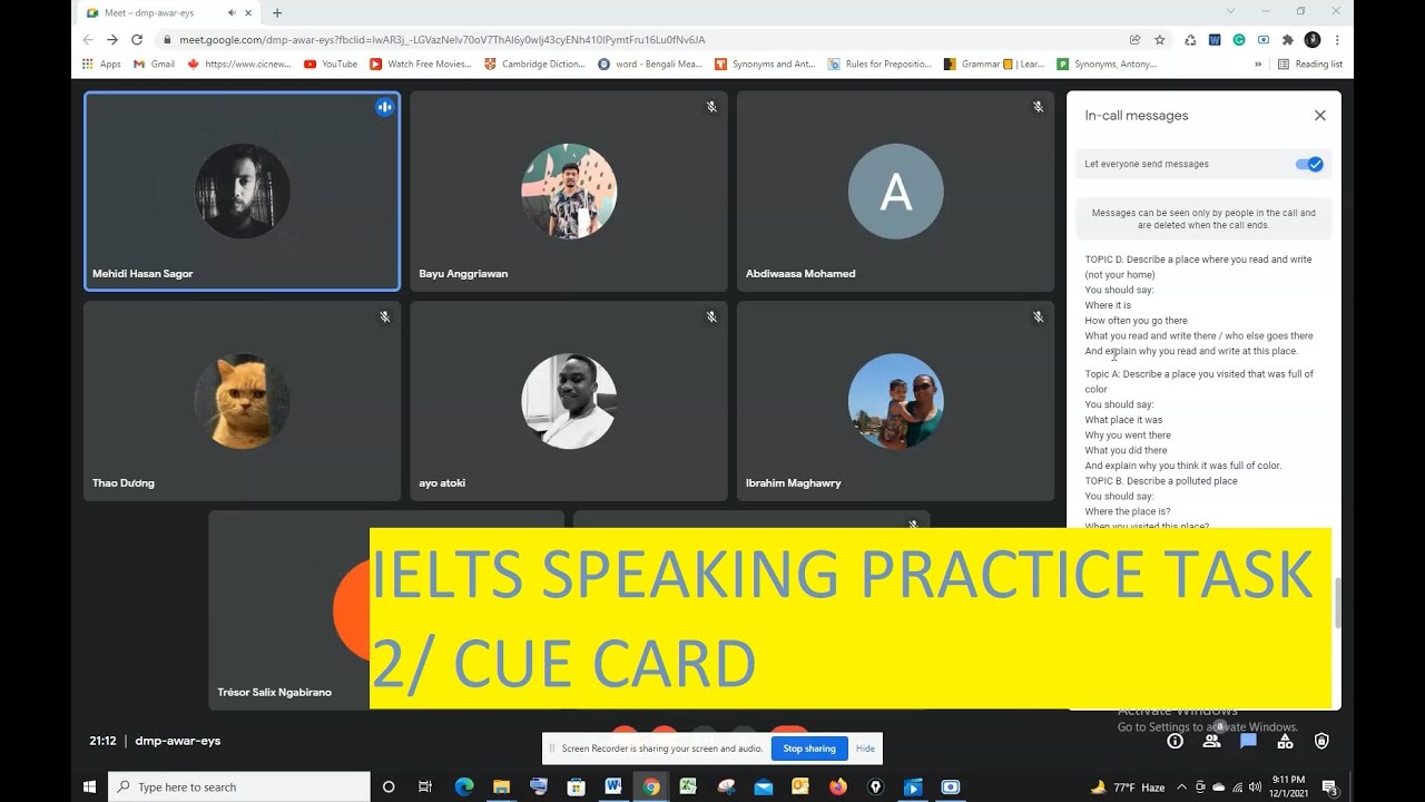 IELTS SPEAKING PRACTICE/CUE CARD FOR 2 MINUTES-(catchy life) - YouTube