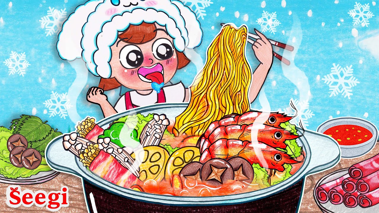 [ Paper DIY] Mukbang Hot Pot in The Snow: Spicy Noodles 🍲/ Seegi Stop ...