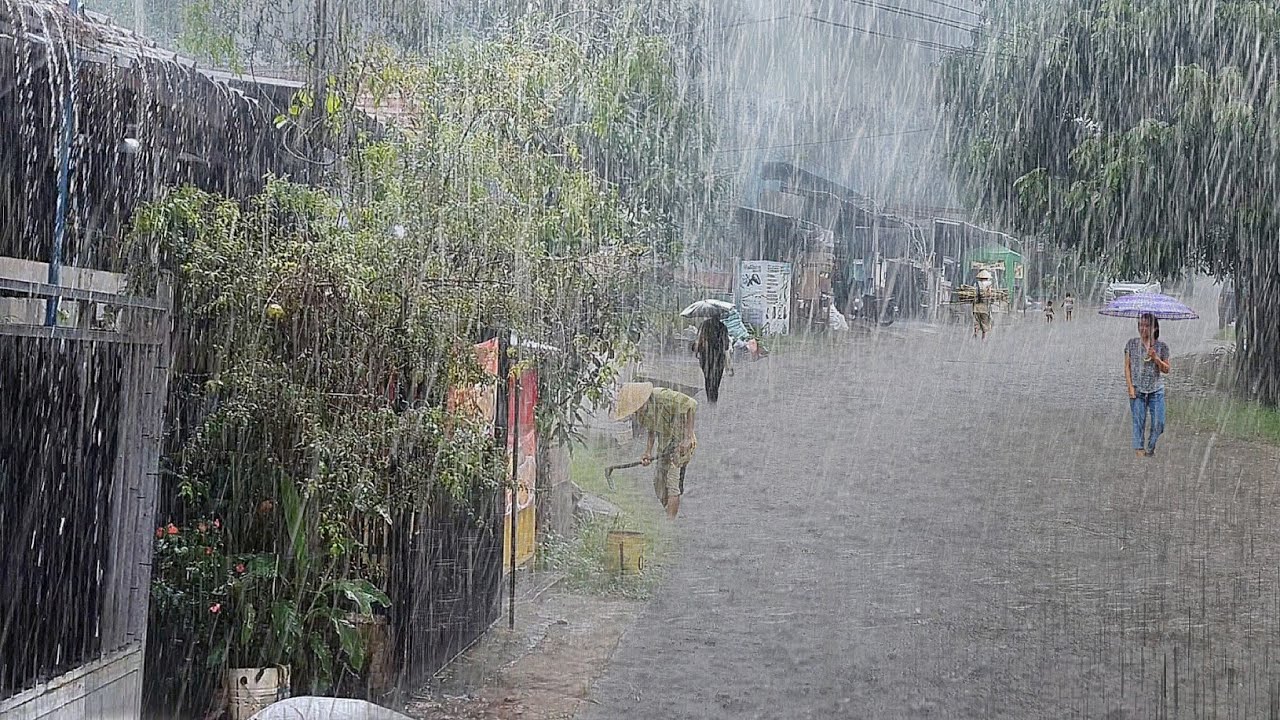 super heavy rain in my cold village, very heavy, fell asleep instantly ...
