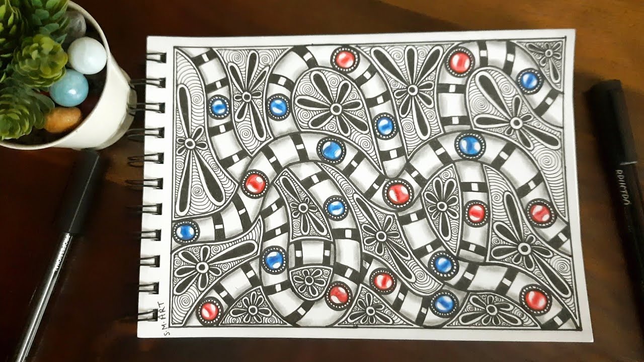 Beautiful Zentangle art || How to draw zendoodle for beginners || Blue ...